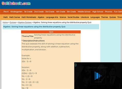Soft Schools Solving Linear Equations Using The Distributive Property Quiz Unknown Type For 7th