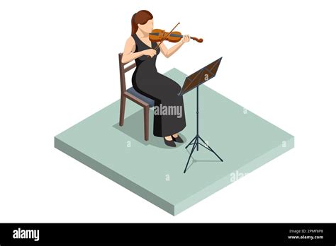 Isometric Violinist Woman Playing The Violin Classical Stringed