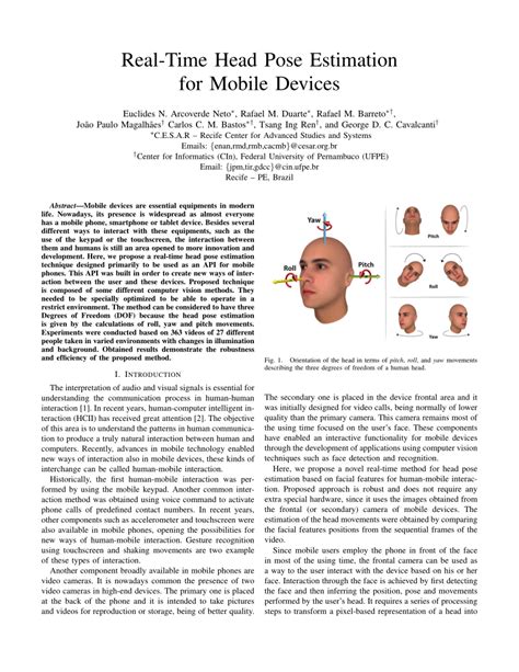 Pdf Enhanced Real Time Head Pose Estimation System For Mobile Device