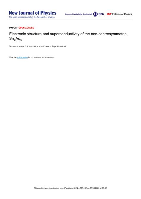 Pdf Electronic Structure And Superconductivity Of The Non Centrosymmetric Sn4as3