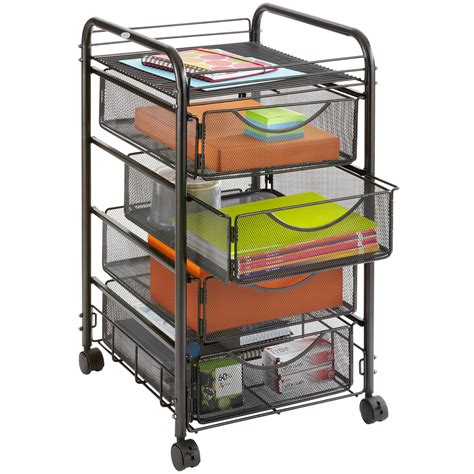 Safco Onyx Mesh Mobile Rolling File Cart With Drawers Black Grand Toy