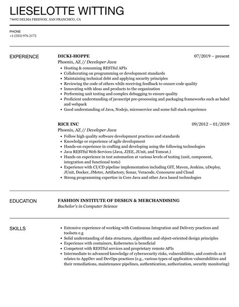 Developer Java Resume Samples Velvet Jobs