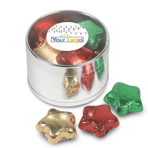 Personalized Add Your Logo Happy Holidays Milk Chocolate Stars Plastic