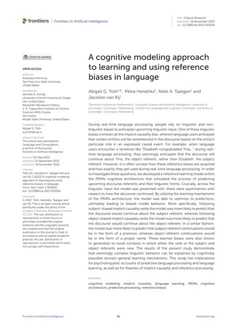 PDF A Cognitive Modeling Approach To Learning And Using Reference
