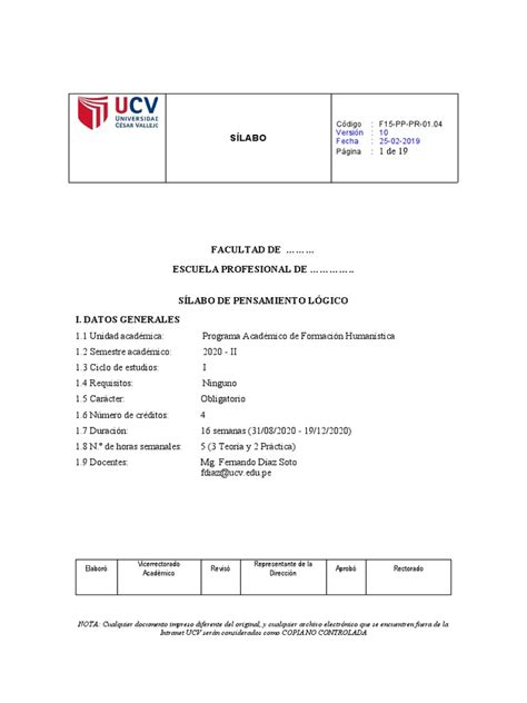 Sílabo Código F15 Pp Pr 0104 Página Pdf Pensamiento Aprendizaje