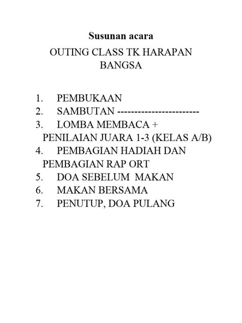 Susunan Acara Outing Class Pdf