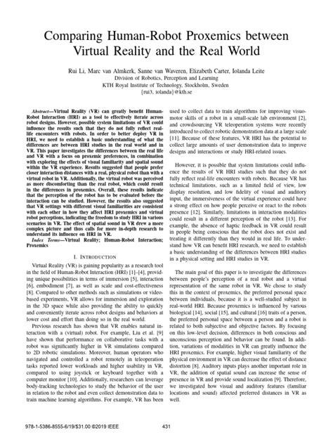 Comparinghuman Robotproxemicsbetweenvirtualrealityandthereal