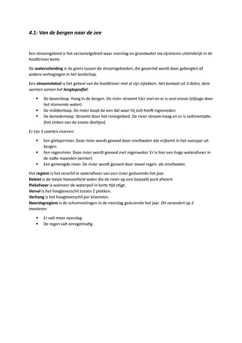 Aardrijkskunde Samenvatting Hs 4 Toetsweek 4 4 Van De Bergen Naar