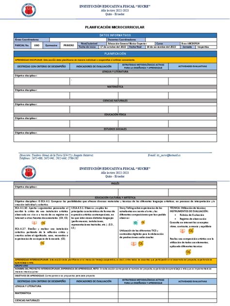 Planificación Microcurricular 10mos Eca Pdf Aprendizaje Método De