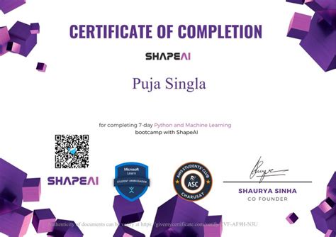 puja singla on linkedin python machinelearning bootcamp shapeai