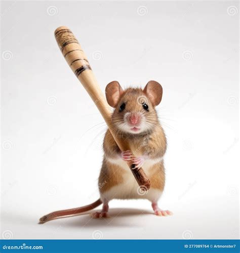 A Cute Mouse Holding A Threatening Baseball Bat Stock Illustration