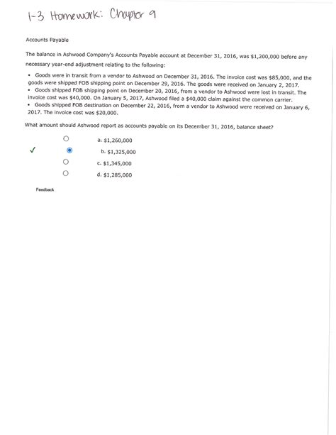 1 3 Homework Chapter 9 Homework Chapter 9 Accounts Payable The