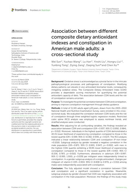 Pdf Association Between Different Composite Dietary Antioxidant