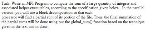 Task Write An Mpi Program To Compute The Sum Of A