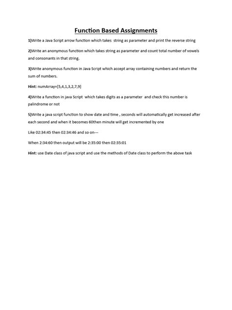 Function Based Assignments Pdf Computers