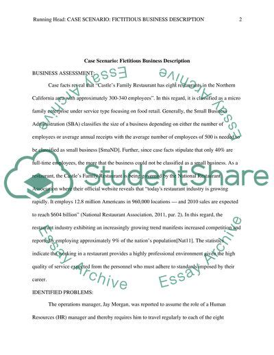 Case Scenario Fictitious Business Description Essay