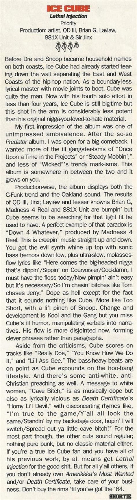 Hiphop Thegoldenera Album Review Ice Cube Lethal Injection 1993