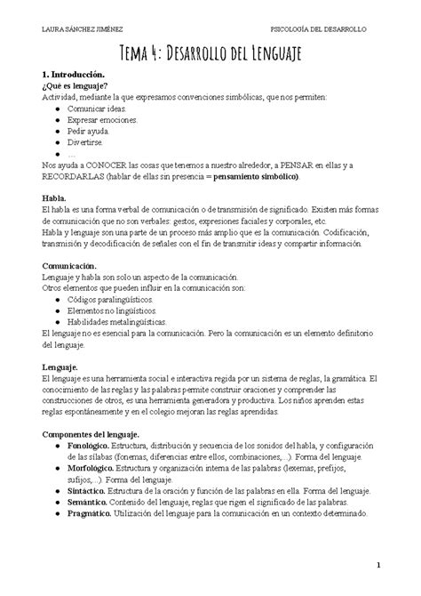 Tema 4 Desarrollo Del Lenguaje Tema 4 Desarrollo Del Lenguaje 1