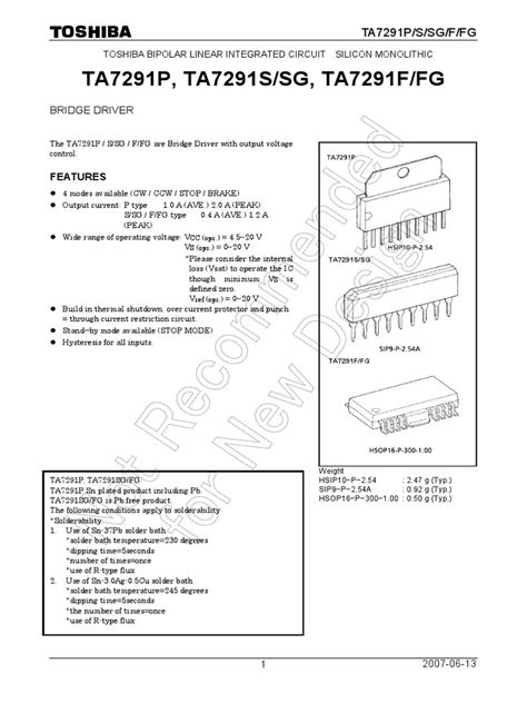 TA7291P_datasheet_en_20070613 | Reliability Engineering | Fuse (Electrical)