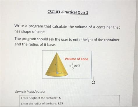Solved CSC103 Practical Quiz 1 Write A Program That Chegg