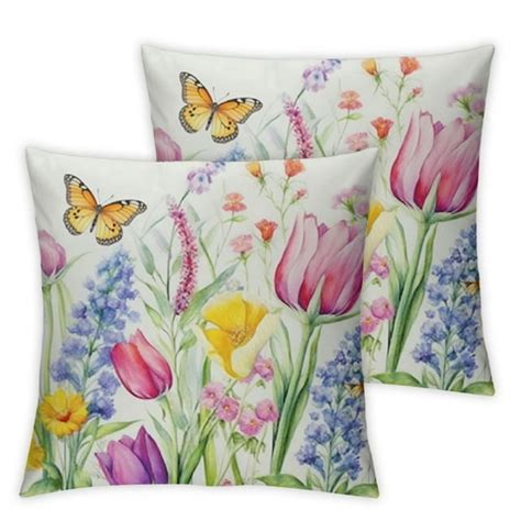 Comio Spring Floral Pillow Cover Set Of 2tulips Lavender Flower