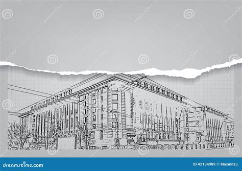 Architecture Sketch Drawing Of Building Cartoon Vector