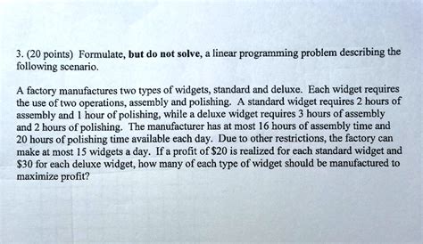 Solved 3 20 Points Formulate But Do Not Solve A Linear Programming Problem Describing The