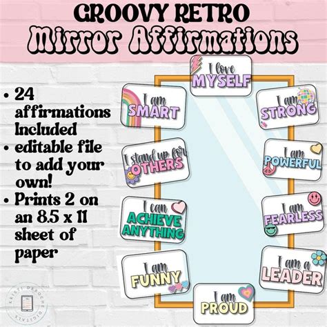 Mirror Affirmations Retro Groovy Classroom Decor Classroom Printables