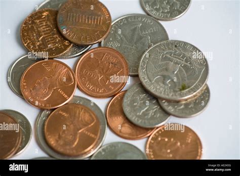 Canadian Penny In A Pile Of US Coins Stock Photo Alamy