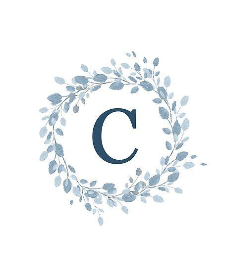 Monogram C Pretty Pastel Blue Leaves Poster For Sale By