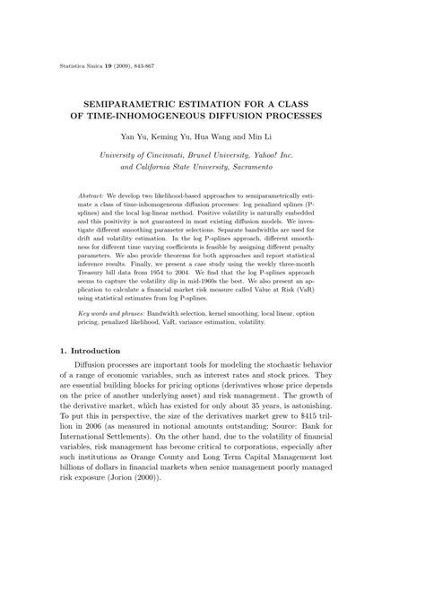 Pdf Semiparametric Estimation For A Class Of Time Inhomogeneous