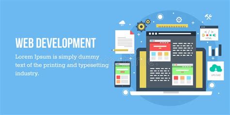 Conceito Do Desenvolvimento Da Web Bandeira Lisa Da Web Ilustração Do Vetor Ilustração De