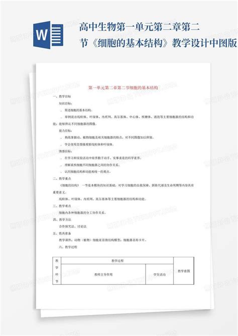 高中生物第一单元第二章第二节《细胞的基本结构》教学设计中图版必修word模板下载编号qxgxgyer熊猫办公