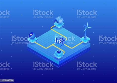 스마트 홈 컨셉은 3d 등분측정 벡터 일러스트레이션입니다 태양열과 풍력 과 같은 재생 가능 에너지원으로 구동되는 가전 제품 0명에 대한 스톡 벡터 아트 및 기타 이미지