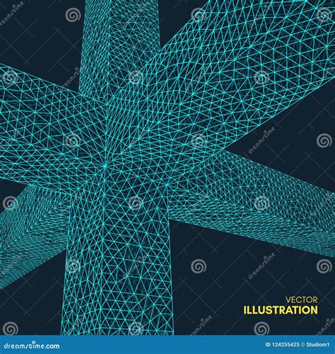 Connection Structure Wireframe Vector Illustration 3d Abstract Background Stock Vector