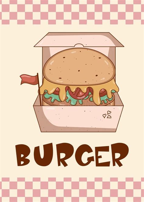 Retro Groovy Cartoon Burger Poster Vintage Fast Food Retro Colors