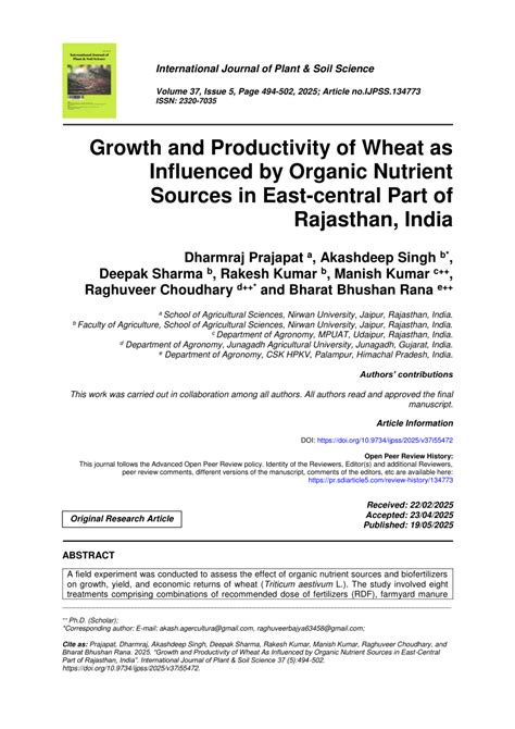 Pdf Growth And Productivity Of Wheat As Influenced By Organic