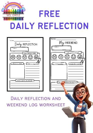 Free Daily And Weekend Reflection Worksheet By Learning With Ms Ortiz