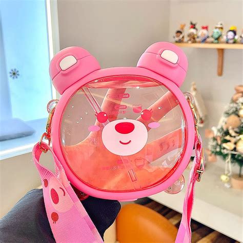 Kawaii Double Sided Bear Pastel Bottle 750ml Pink 750ml Straw