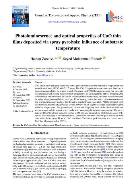 Pdf Photoluminescence And Optical Properties Of Cuo Thin Films Deposited Via Spray Pyrolysis
