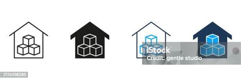 창고 라인과 실루엣 아이콘 세트 저장 건물 픽토그램 배송 서비스 기호용 창고입니다 상점 집 표시에 있는 상업적인 화물 상자 편집 가능한 획 고립된 벡터 일러스트 레이 션