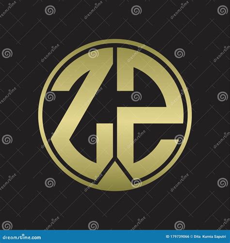 ZZ Logo Monogram Circle With Piece Ribbon Style On Gold Colors Stock