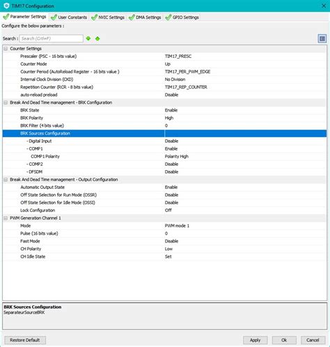 Break Filter With The Tim17 In Cubemx For The Stm3
