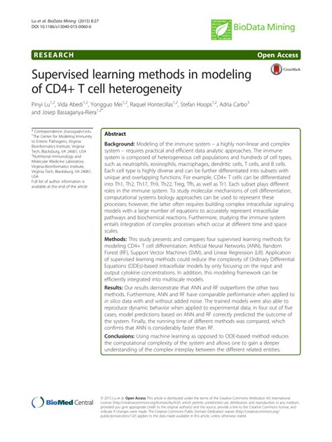 Pdf Suervised Learning Methods In Modeling Of Cd4 T Cell Heterogeneity