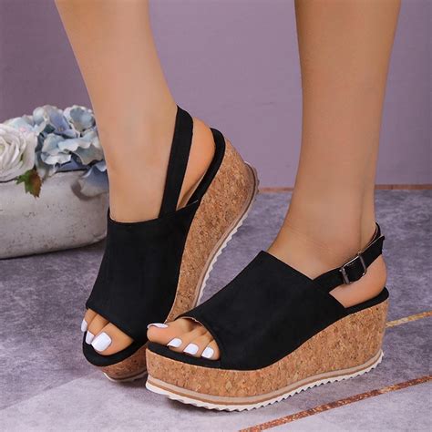 Kbodiu Womens Open Toe Buckle Ankle Platform Wedge Sandals For Women
