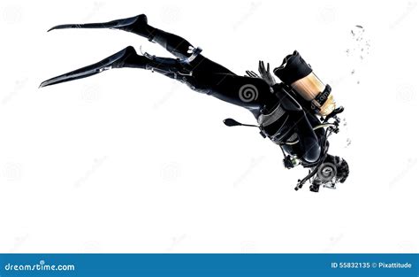 Man Scuba Diver Diving Silhouette Isolated Stock Image Image Of