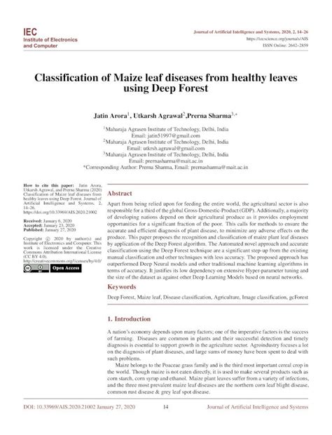 Pdf Classification Of Maize Leaf Diseases From Healthy Leaves The Deep Forest Is A