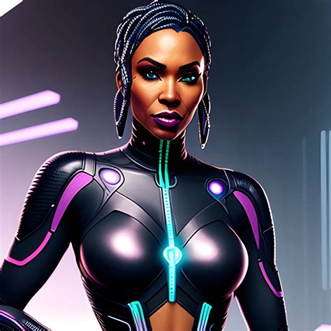 Black Beautiful Young Girl Cyberpunk Netrunner With Bodysuit Rea