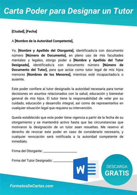 Carta De Poder Para Designar Un Tutor 2025 Formatos De Cartas