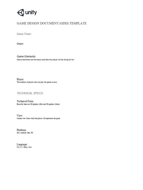 Game Design Document Template Pdf User Interface Computing